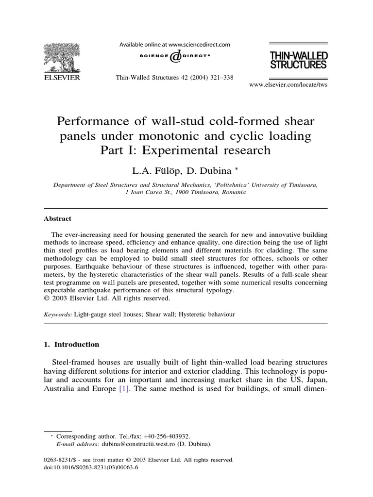 Performance of Wall-Stud Cold-Formed Shear Panels Under Monotonic and ...