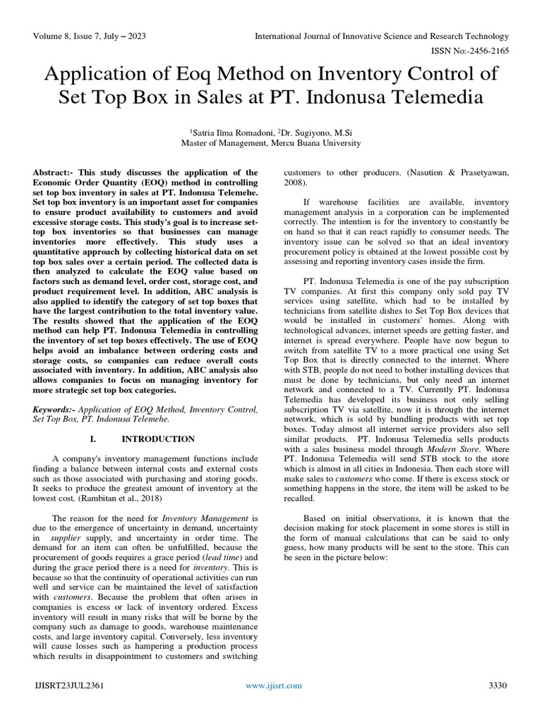 Application of Eoq Method On Inventory Control of Set Top Box in Sales ...