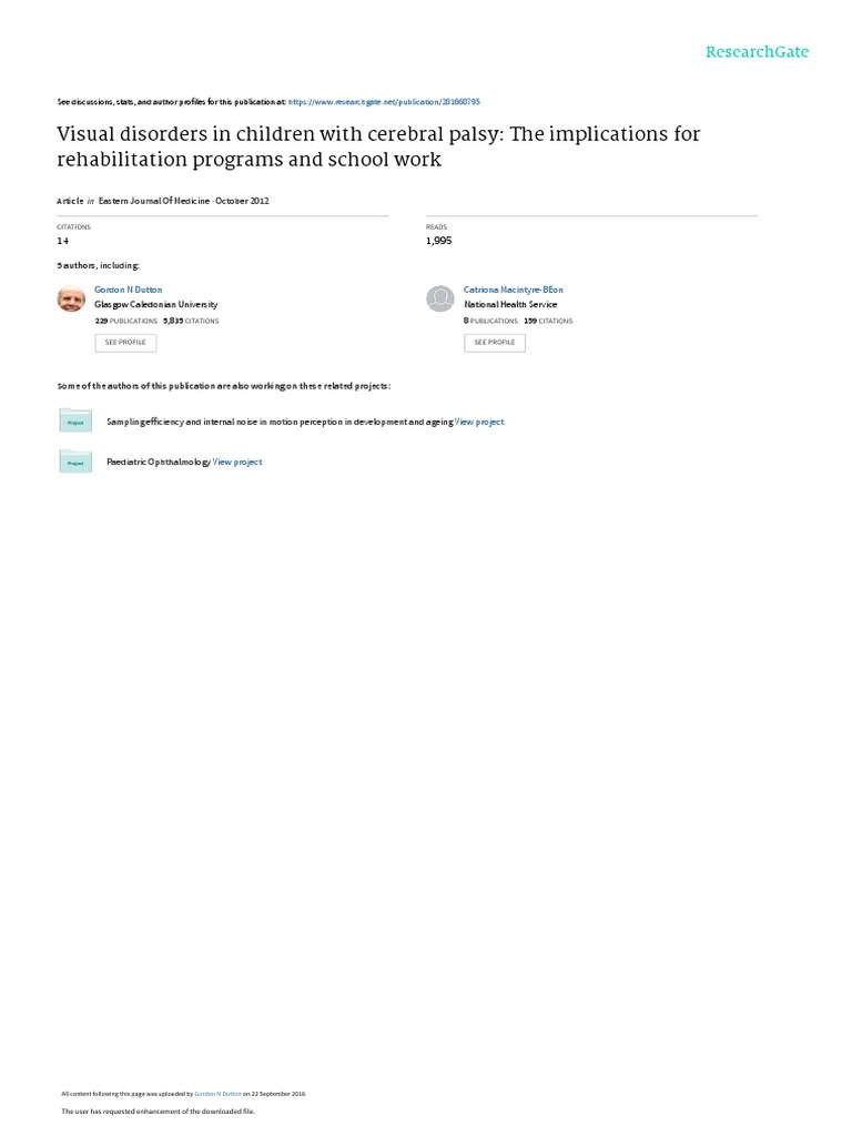 Visual Disorders in Children With Cerebral Palsy T | PDF | Visual ...