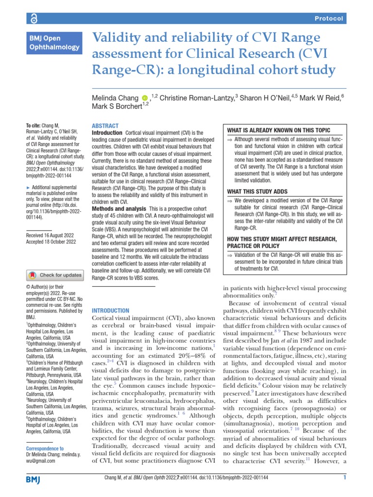 Validity and Reliability of CVI Range | Download Free PDF | Visual ...