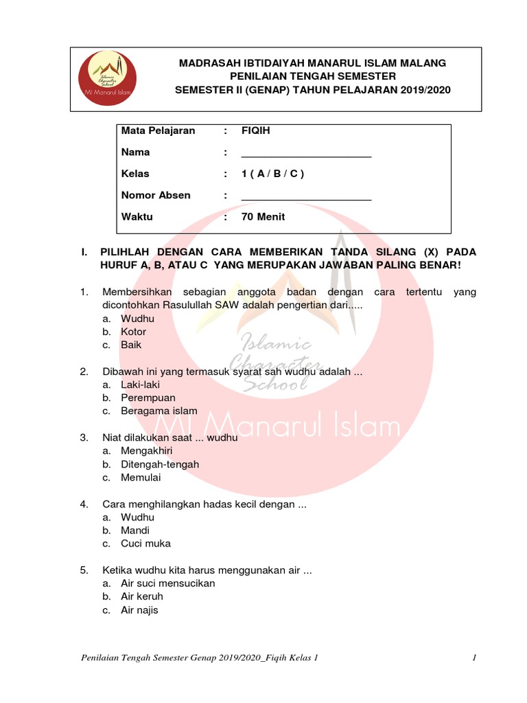 Soal Pts Genap Fiqih Kelas 1 | PDF | Seni