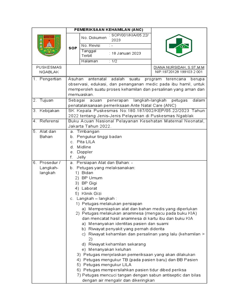 Sop Pemeriksaan Kehamilan (Anc) | PDF