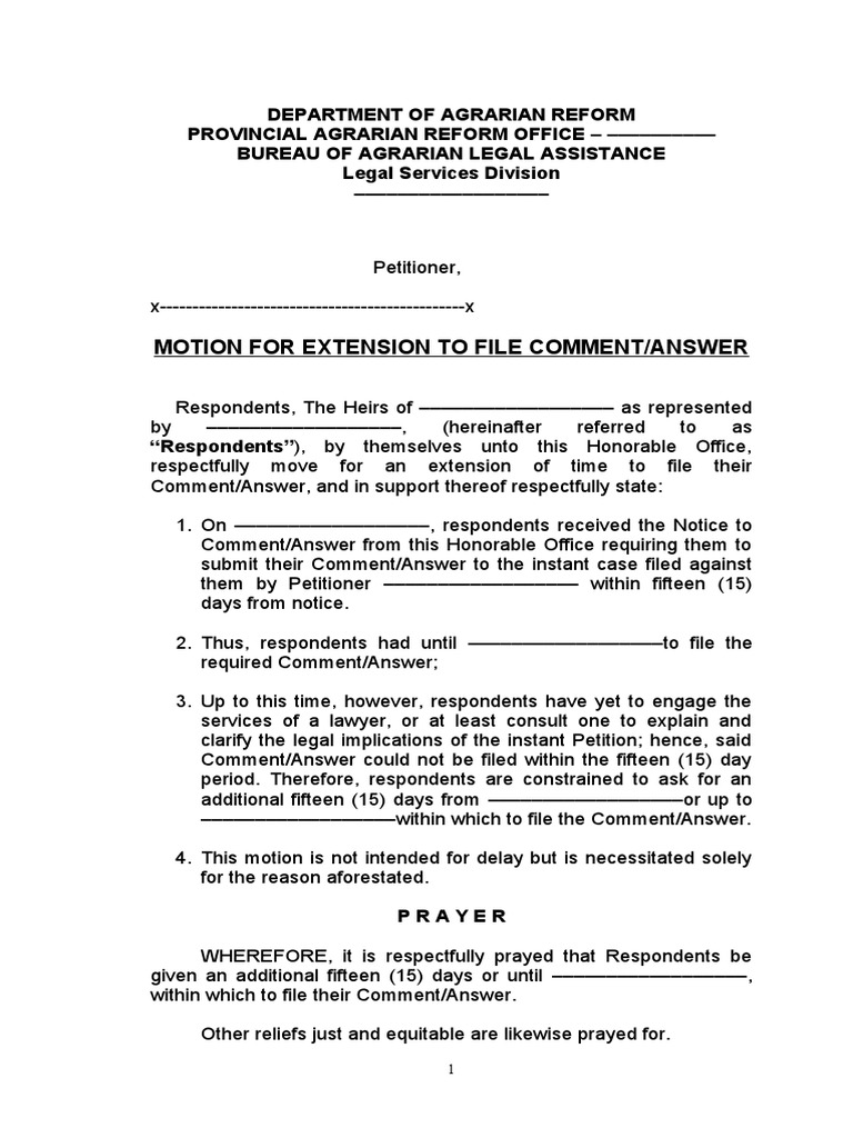 Motion For Extension To File Answer | PDF