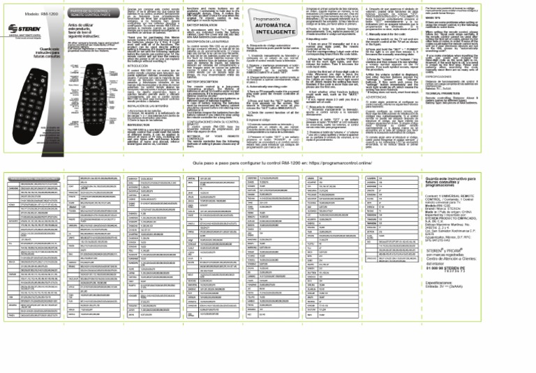 Manual y Codigos Steren RM 1200 | PDF