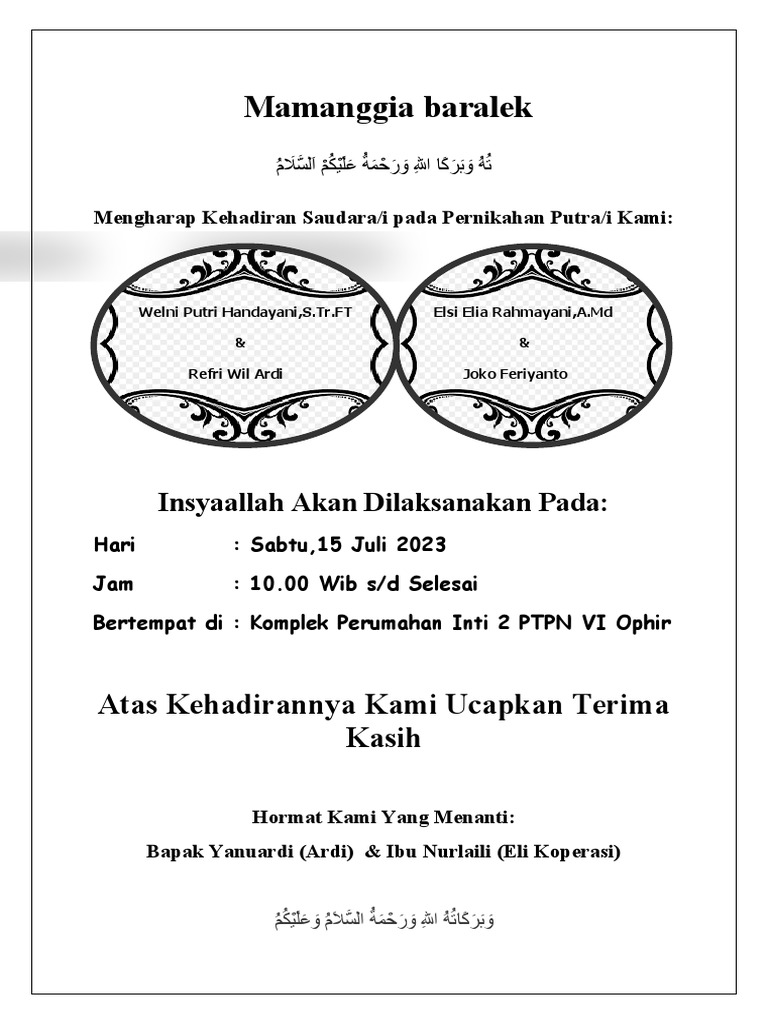 Undangan Pernikahan Mamanggia Baralek | PDF