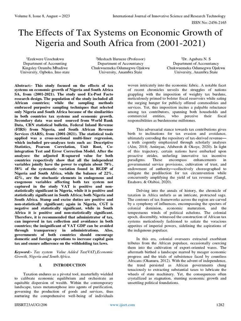 The Effects of Tax Systems on Economic Growth of Nigeria and South Africa from (2001-2021) | PDF ...