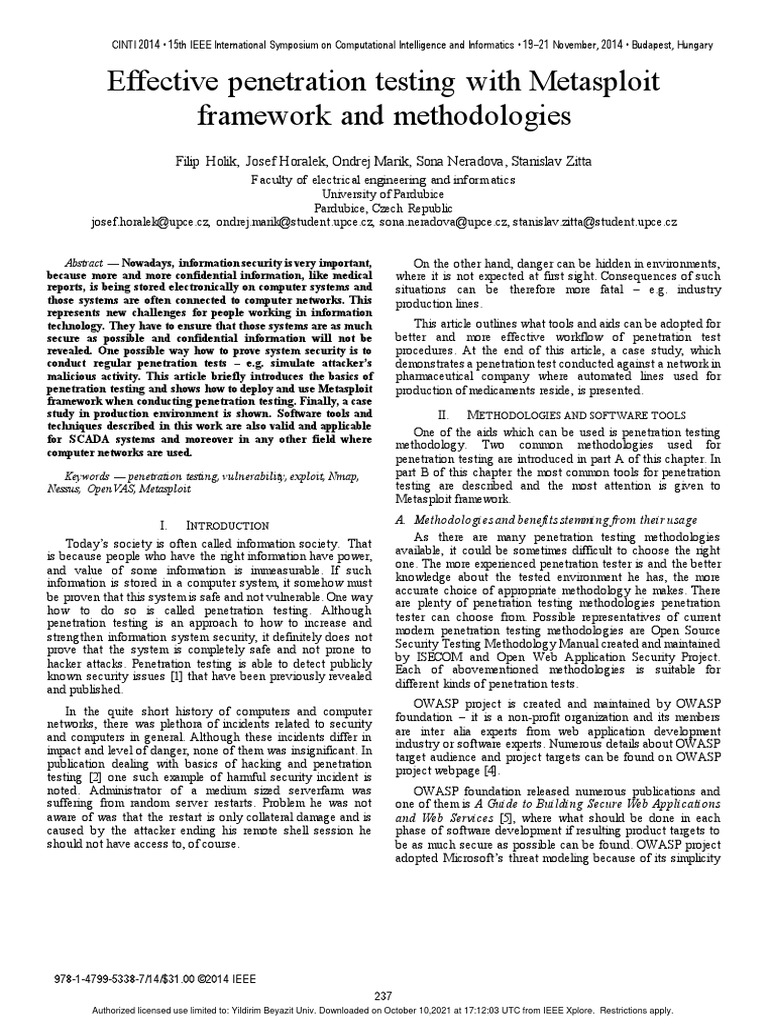 Effective Penetration Testing With Metasploit Framework And Methodologies Pdf Penetration