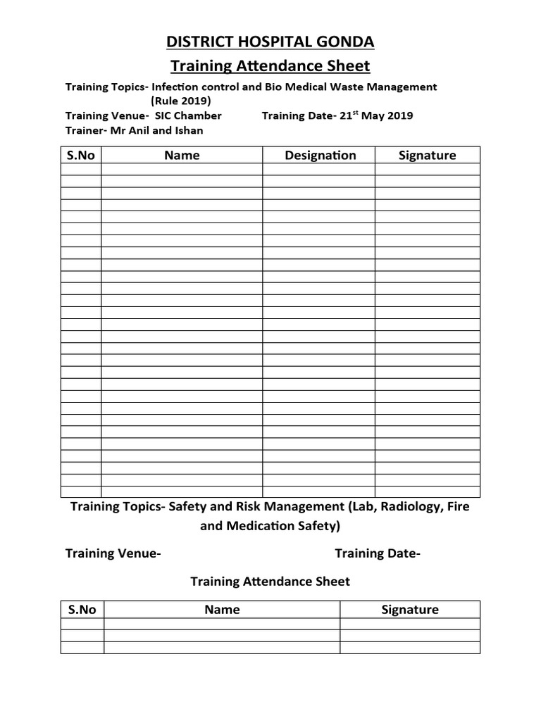 Training Attendance Sheet | PDF | Laboratories | Medicine