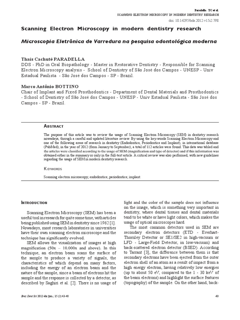 2012 SEM in Modern Dentistry Research | PDF | Scanning Electron ...