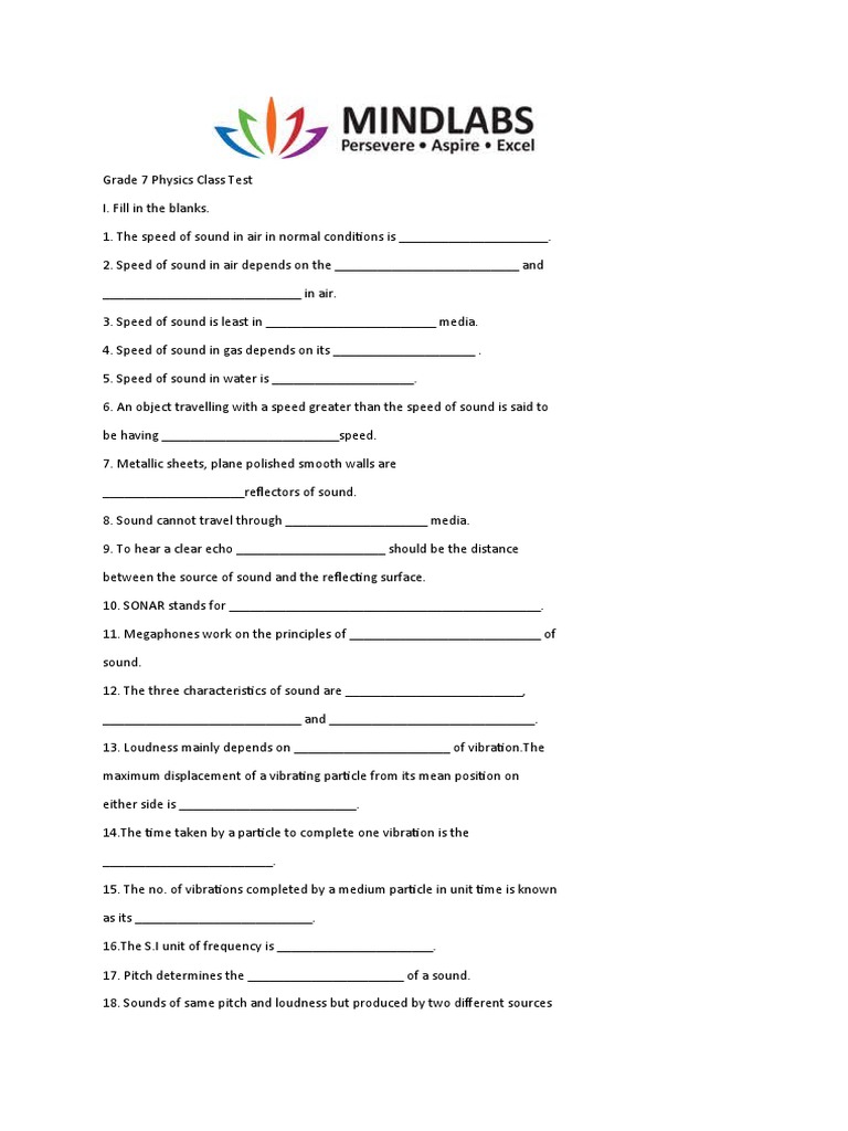 Class 7 Physics Test | PDF | Sound | Frequency