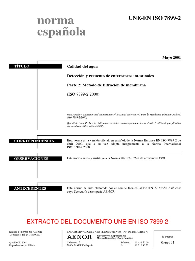 UNE-EN-ISO 7899-2 Enterococos | PDF | Agua