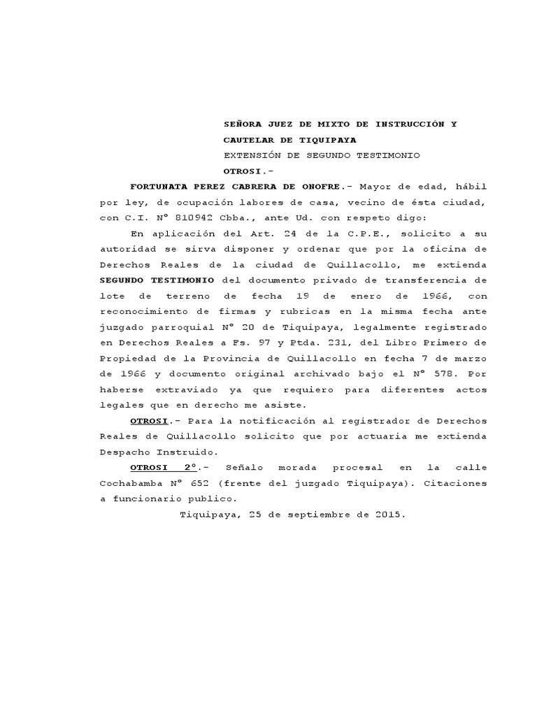 Segundo Testimonio de Fortunata Perez | PDF Segundo Testimonio de Fortunata Perez | PDF