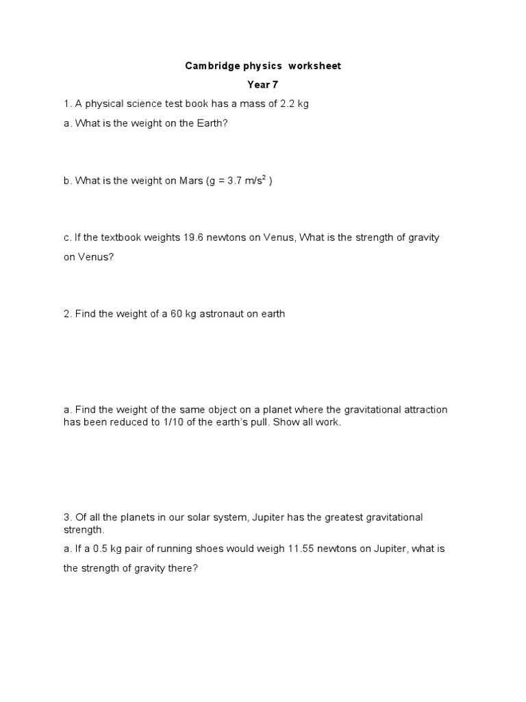 Physics Worksheet | PDF