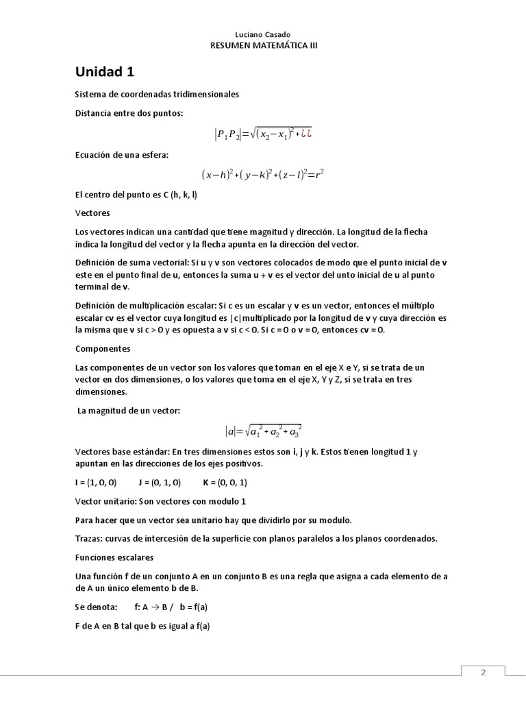 Resumen Matematica III | PDF | Vector Euclidiano | Ecuaciones