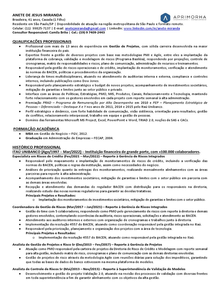 CV - Anete de Jesus Miranda - APR - VF | PDF | Planejamento estratégico ...