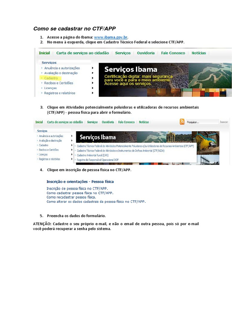 CTF APP IBAMA Como Fazer o Cadastro v2 310516 | PDF