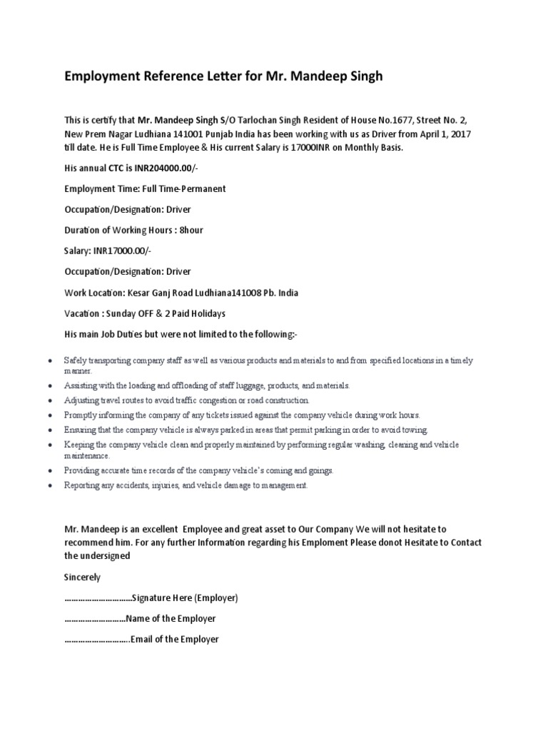 Employment Reference for Driver in Italy | PDF | Career & Growth