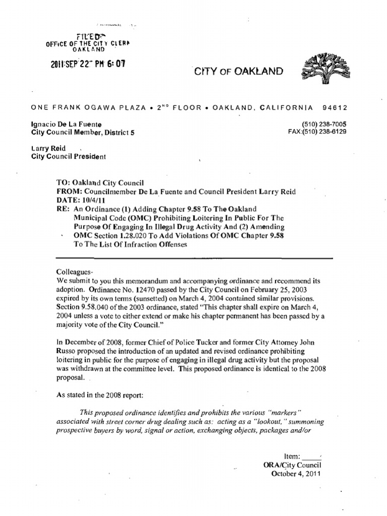 Oakland Anti Loitering Resolution | PDF | Local Ordinance | Prohibition ...