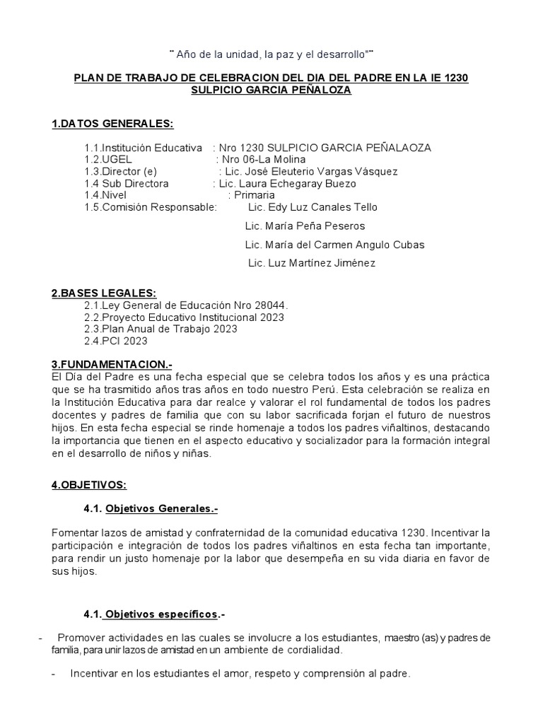 Plan Día del Padre IE 1230 Sulpicio García | PDF