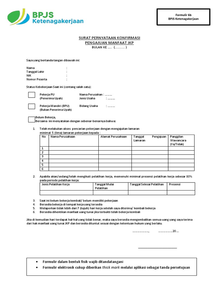 Formulir 6b BPJS Ketenagakerjaan | PDF