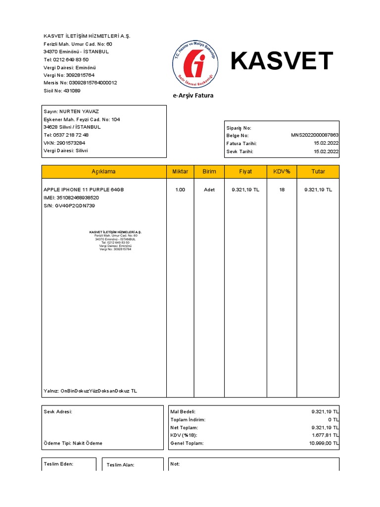 Kasvet: E-Arşiv Fatura | PDF