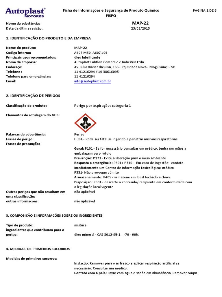 2015-FISPQ Map22 AUTO PLAST | PDF | Desperdício | Solubilidade