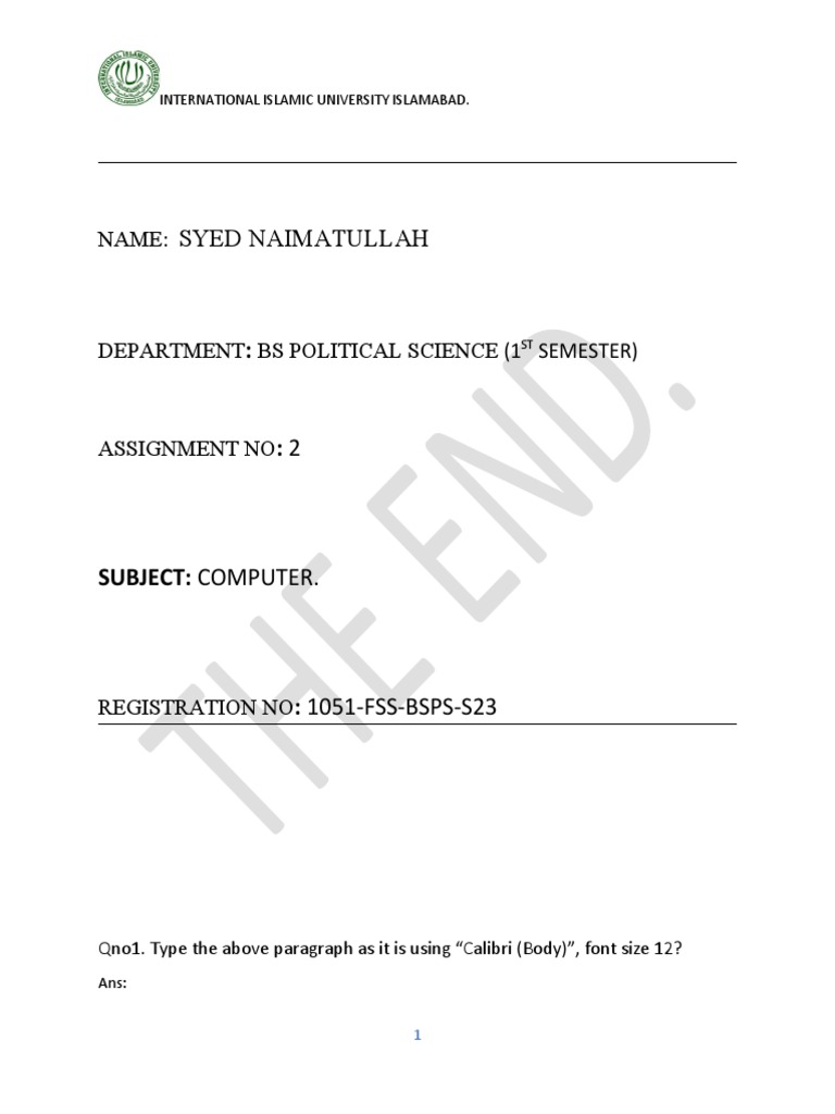 Assignment 2 Computer Answer Download Free Pdf Pakistan Islamabad 