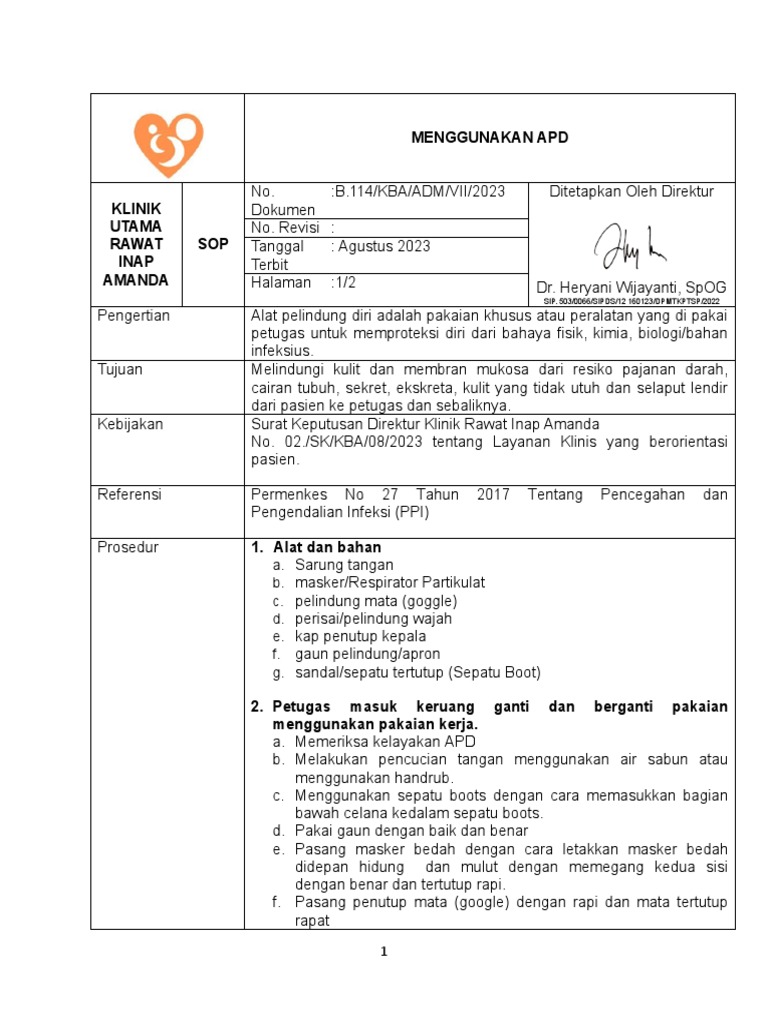 Sop Menggunakan Apd | PDF