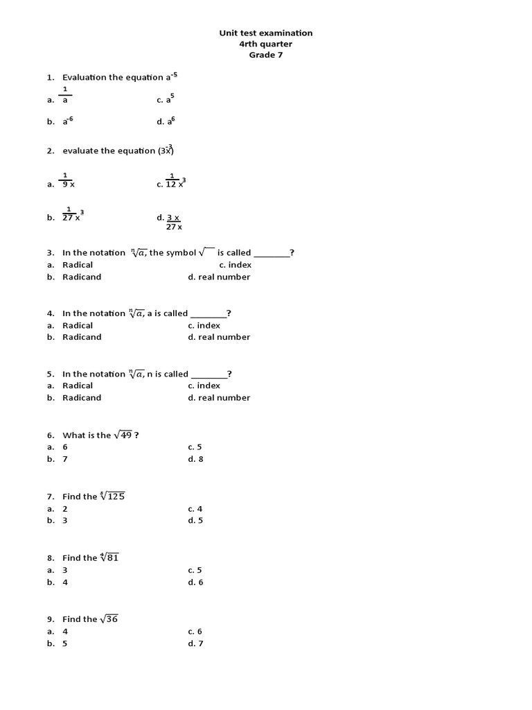 Test For Grade 7,8,9 | PDF