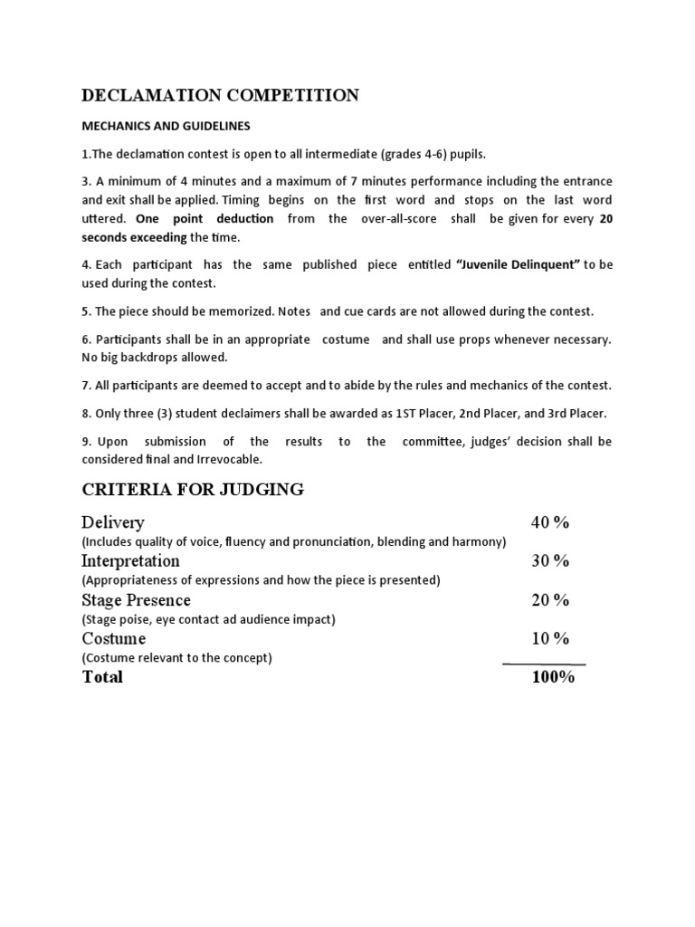 Declamation Competition - Mechanics | PDF