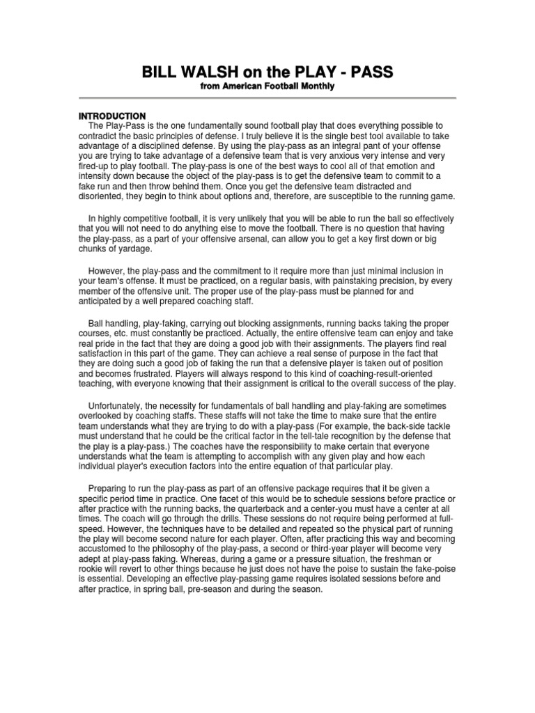 Bill Walsh - Play Pass | PDF | Quarterback | Positions (Team Sports)
