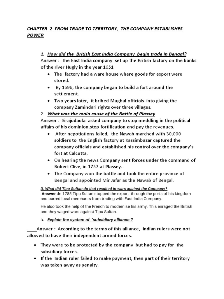 History Chapter 2 From Trade To Territory | PDF