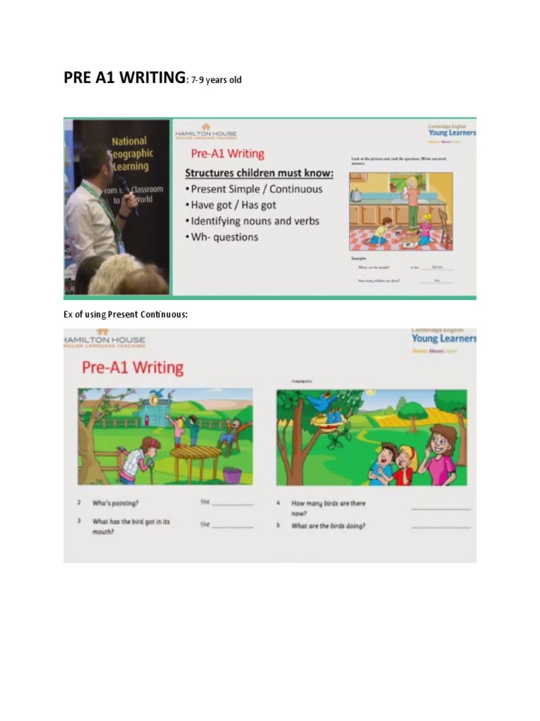 PRE A1 - A2 WRITING Skills | PDF