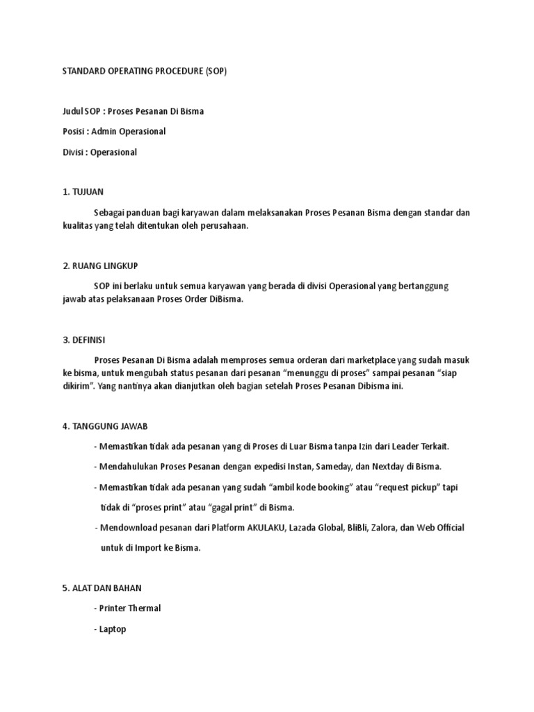 SOP Admin Operasional | PDF | Bisnis | Komputer
