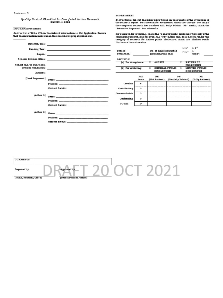 Enclosure 3 Quality Control Checklist For Completed Action Researchcx | PDF | Falsifiability ...
