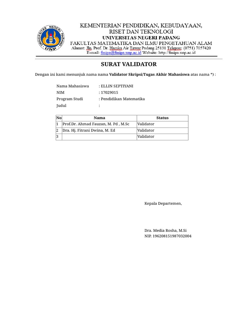 Surat Penunjukan Validator Skripsi | PDF | Sains & Matematika