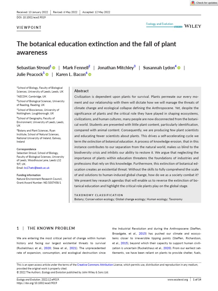 Reviving Botanical Education for Survival | PDF | Ecology | Botany