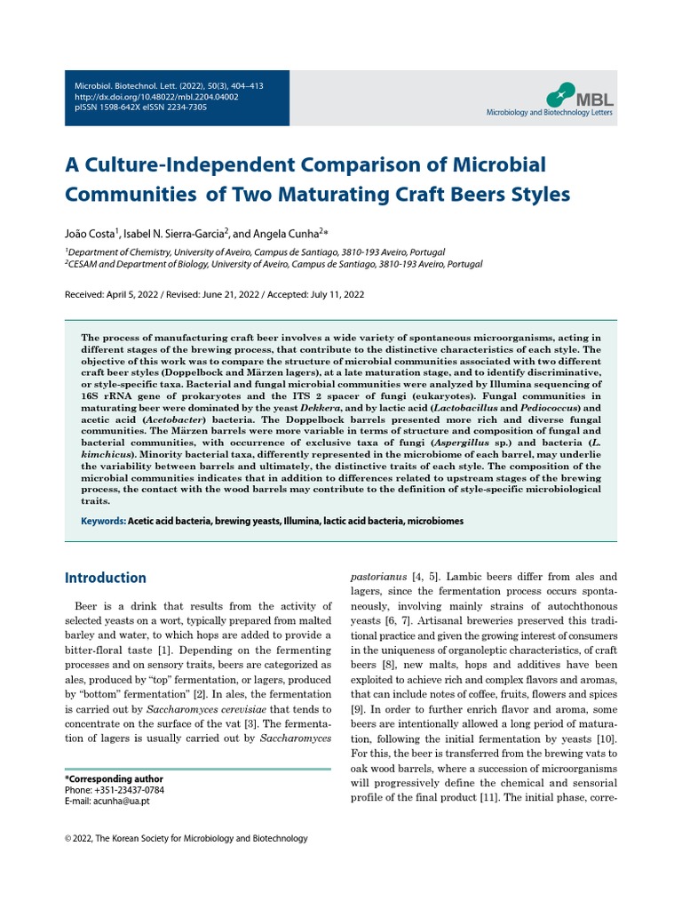 Costa Et Al 2022 MBL050-03-10 | PDF | Brewing | Fermented Foods