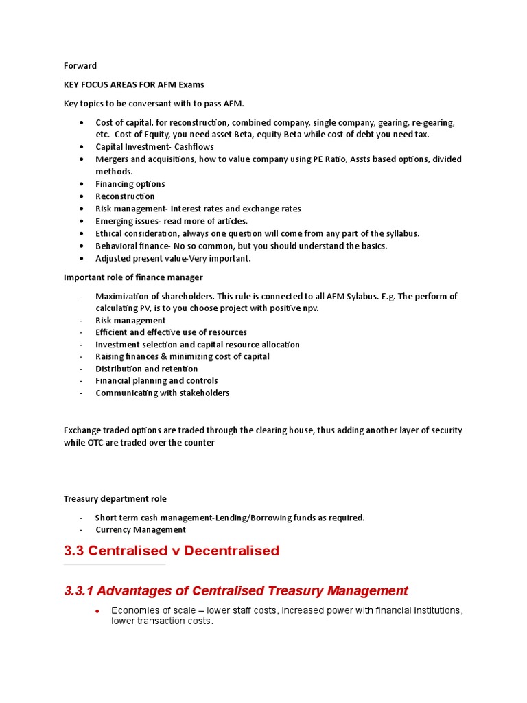 AFM Exam Key Focus Areas Summary | PDF