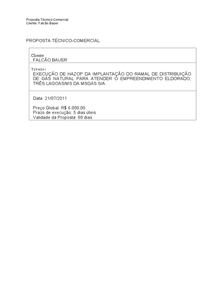 Modelo de Proposta | PDF | Dados | Gás natural