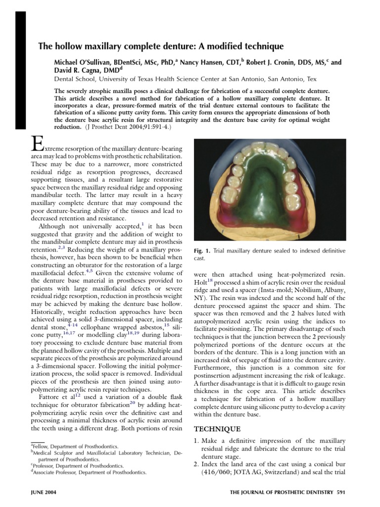 Hollow Denture Technique | PDF | Dentures | Prosthesis