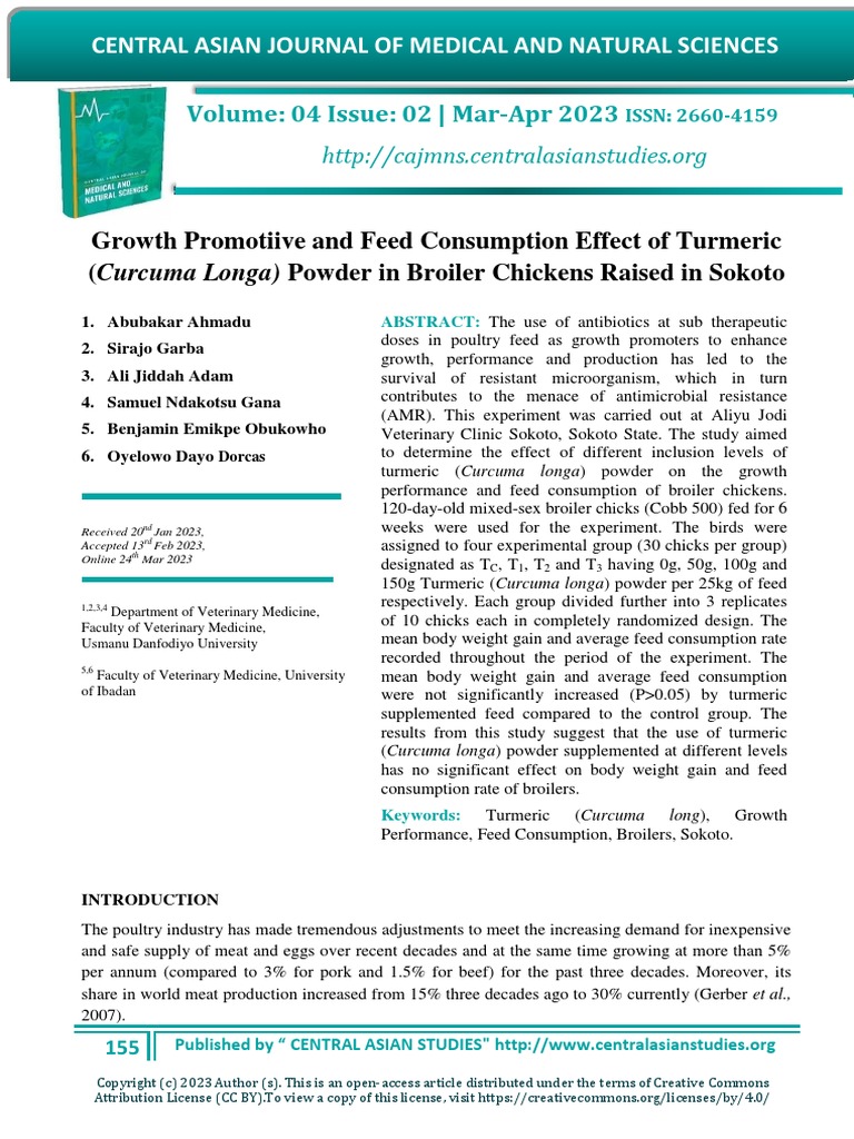 Growth Promotiive and Feed Consumption Effect of Turmeric (Curcuma Longa) Powder in Broiler ...