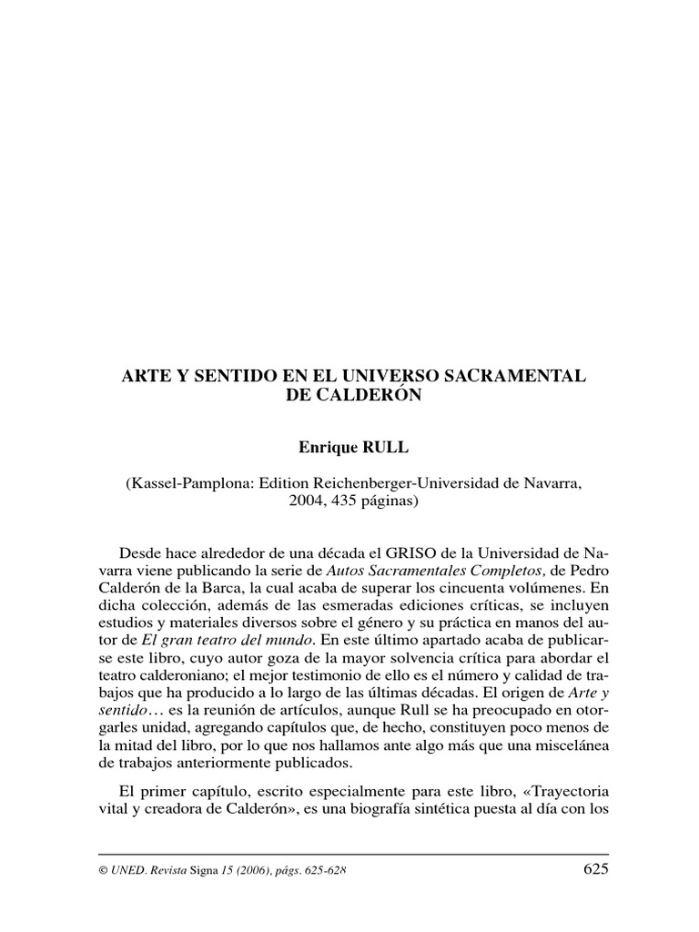 Enrique Rull Resea Arte y Sentido en El Universo Sacramental de Caldern ...