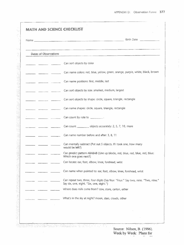 Basic Concepts Math and Science Checklist | PDF