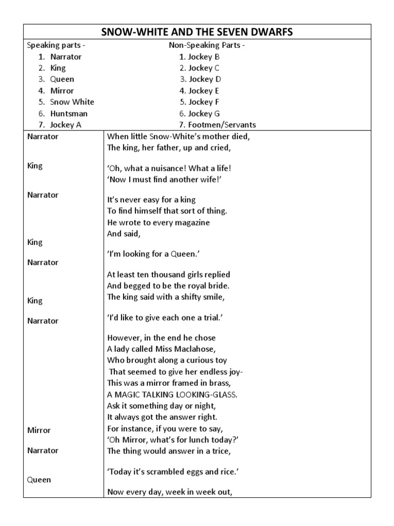 Snow White and The Seven Dwarves | PDF | Snow White