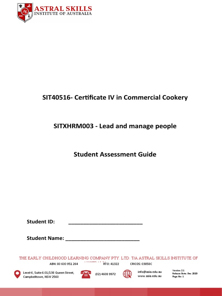 V2 - SITXHRM003 Lead and Manage People Student Assessment Guide | PDF ...