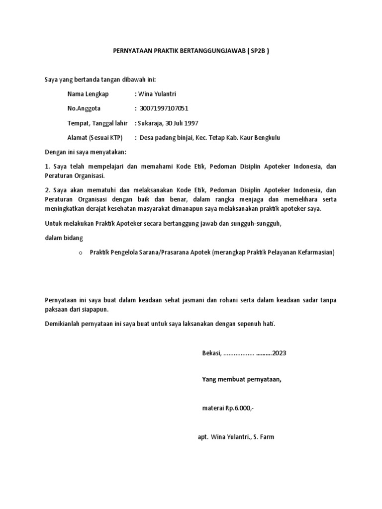 Surat Pernyataan Bertanggung Jawab | PDF Surat Pernyataan Bertanggung Jawab | PDF