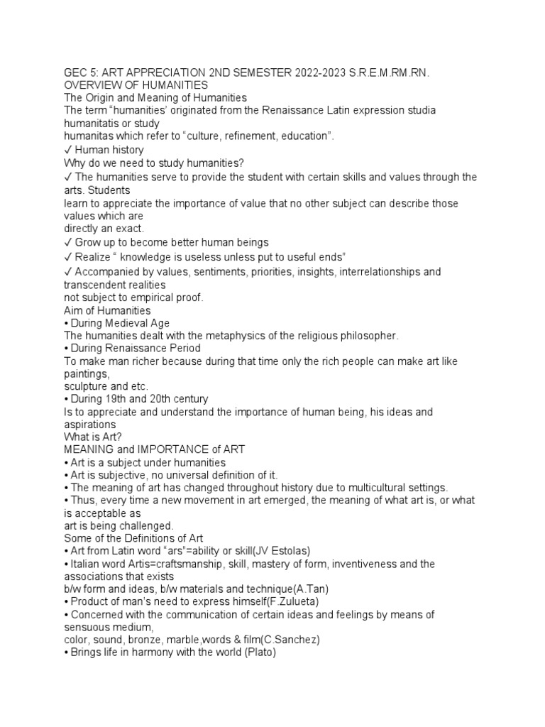 Art Appreciation Notes | PDF | Aesthetics | Humanities