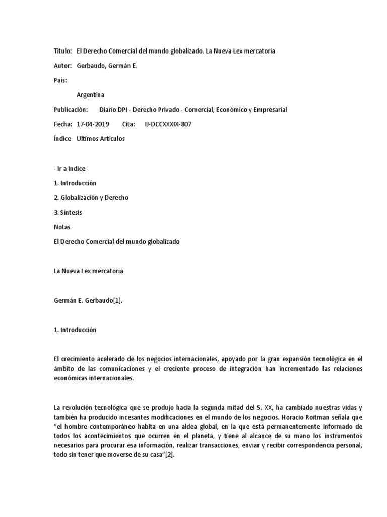 Nueva Lex Mercatoria. El Derecho Comercial Del Mundo Globalizado | PDF | Globalización | Juez