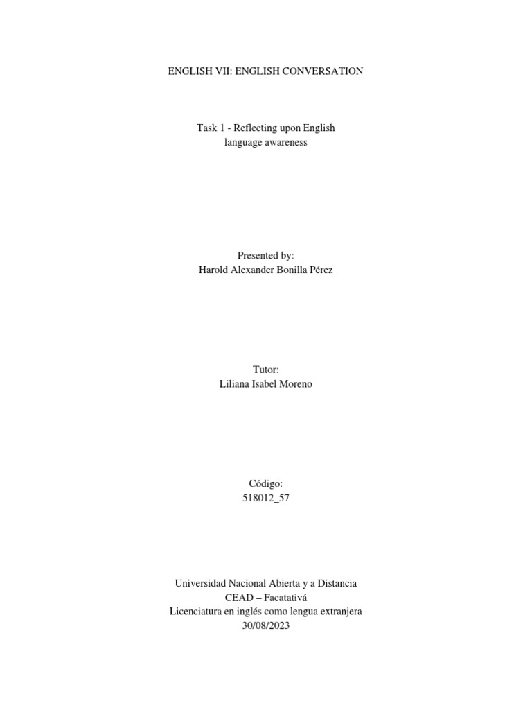 Task 1 - Reflecting Upon English Language Awareness | PDF